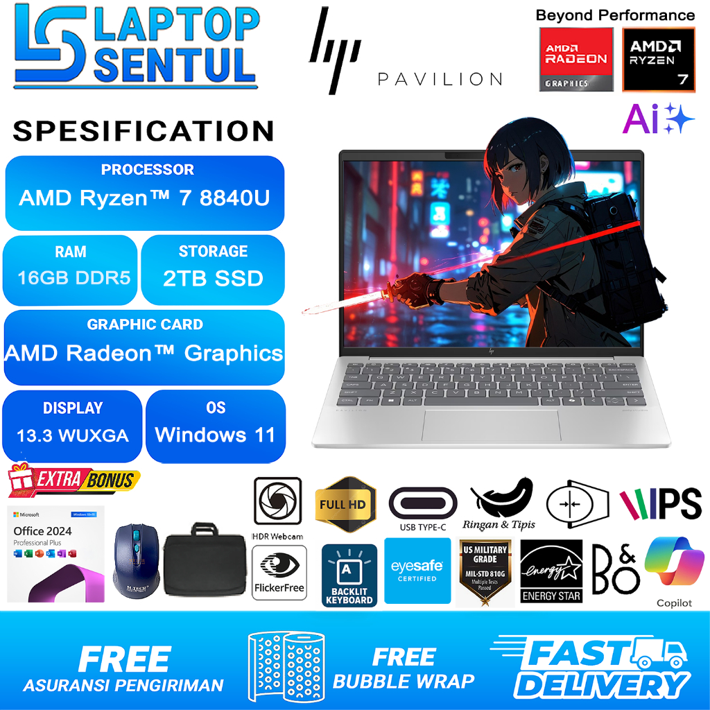 Jual Hp Pavilion Aero 13 AMD Ryzen 7 8840U Ram 16GB DDR5 1TB SSD WUXGA ...
