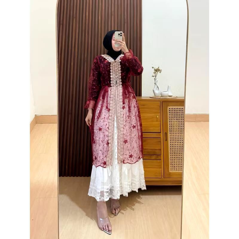 Jual Cardigan Outer Tunik Brokat /Outer Long Brokat Kondangan | Shopee ...