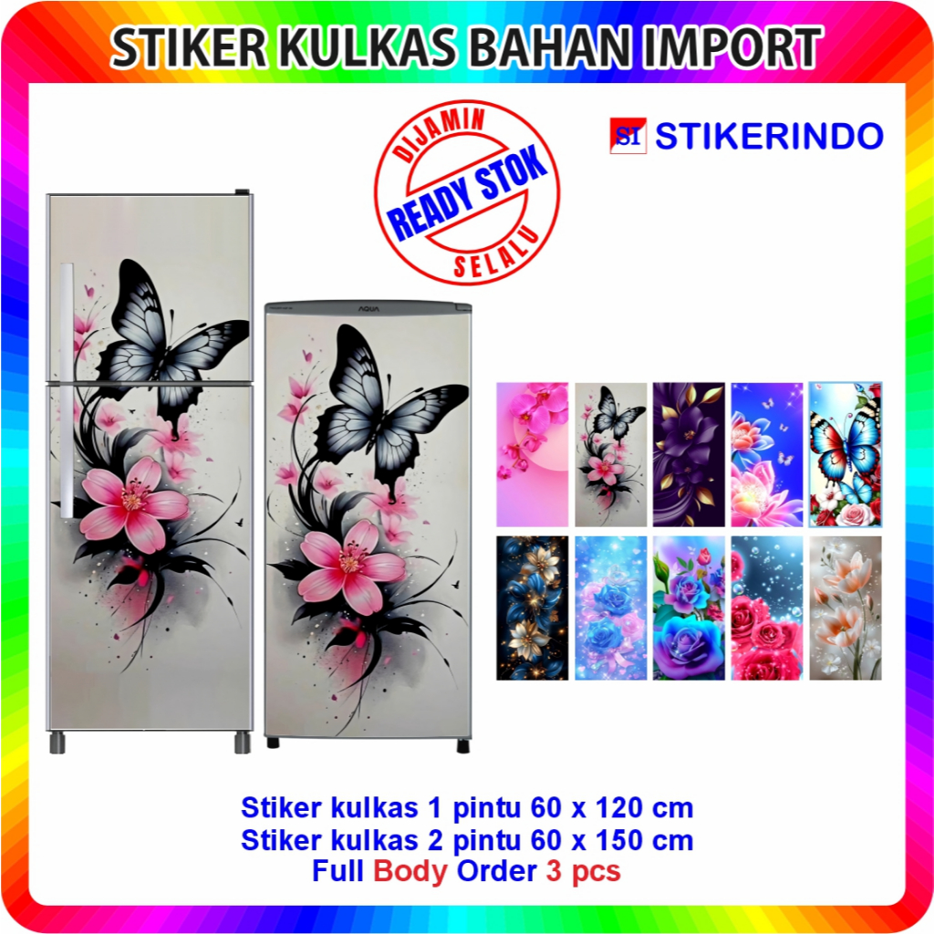 Jual Sticker Stiker Kulkas 1 Pintu dan 2 Pintu Motif Bunga 7 | Shopee ...