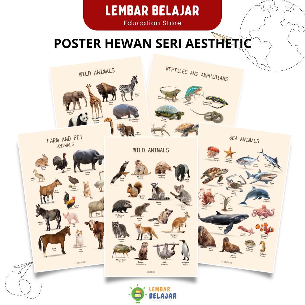 Jual LEMBAR BELAJAR Poster Edukasi Hewan Ternak, Laut, Liar dan Reptil ...