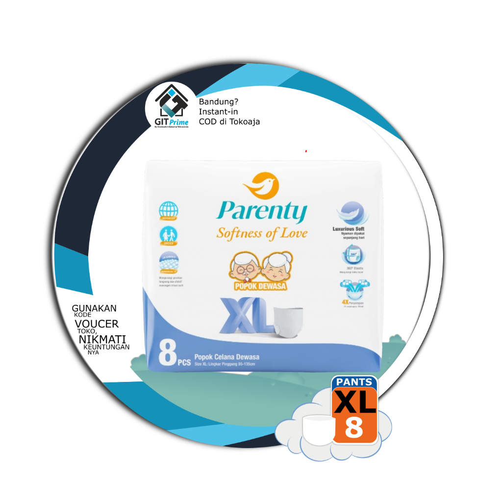 Jual Makuku PARENTY Popok Dewasa ukuran size XL8, L8, M10 nyaman di ...