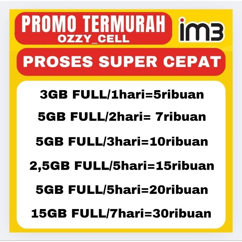 Jual Voucher Data Im3 Fredoom Internet harian mingguan Paket Data Kuota ...