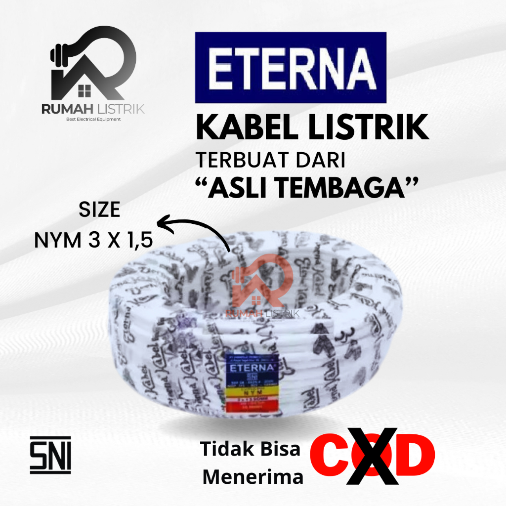 Jual ETERNA KABEL NYM 3x1,5 - 3x2,5 - 3x4 ECERAN/METER KABEL LISTRIK PUTIH TEMBAGA KAWAT TUNGGAL ...