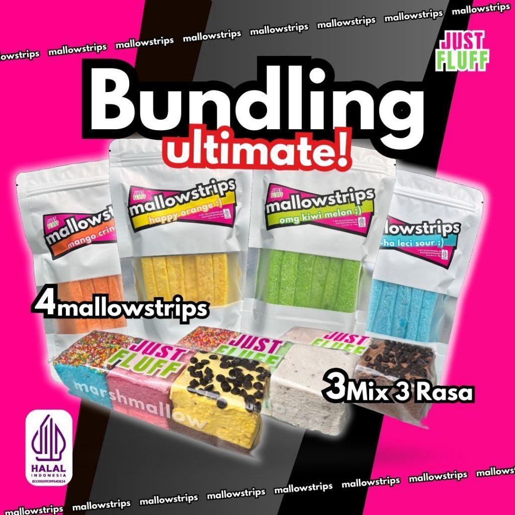 Jual 4 MALLOWSTRIPS + 3 MIX [PAKET BUNDLING] JUSTFLUFF MARSHMALLOW ...