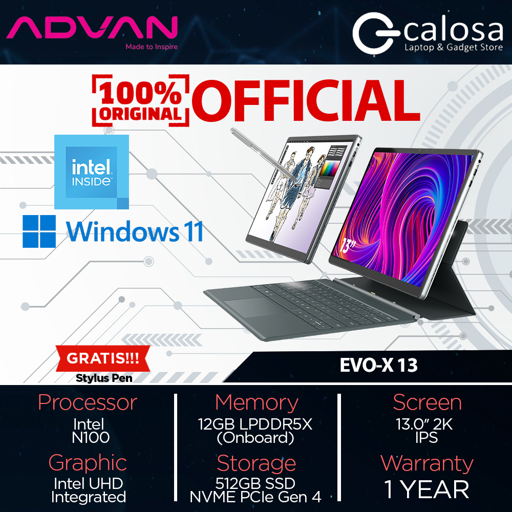 Jual ADVAN Laptop 2 in 1 Evo-X 13 Intel N100 12GB/512GB 2K IPS 100% ...