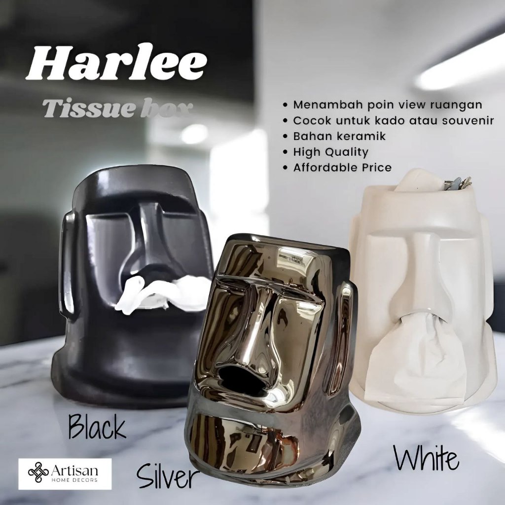 Jual Harlee Kotak Tissue Keramik Lucu Unik Black Silver White | Kotak Tisu untuk Kado atau ...
