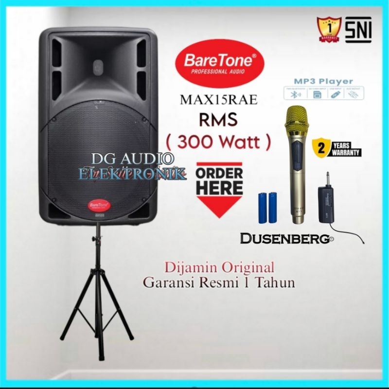 Jual Paket Sound Speaker Aktif 15" Inch Karaoke Bluetooth BareTone Max15Rae Original Mic 1 ...