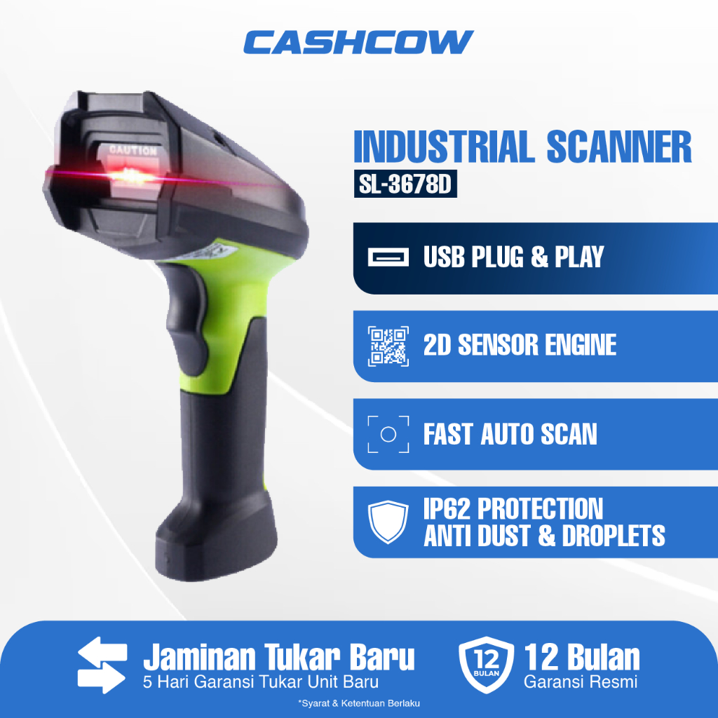 Jual Barcode Scanner 2D Laser USB QR Code Anti Shock Cashcow SL3678D ...