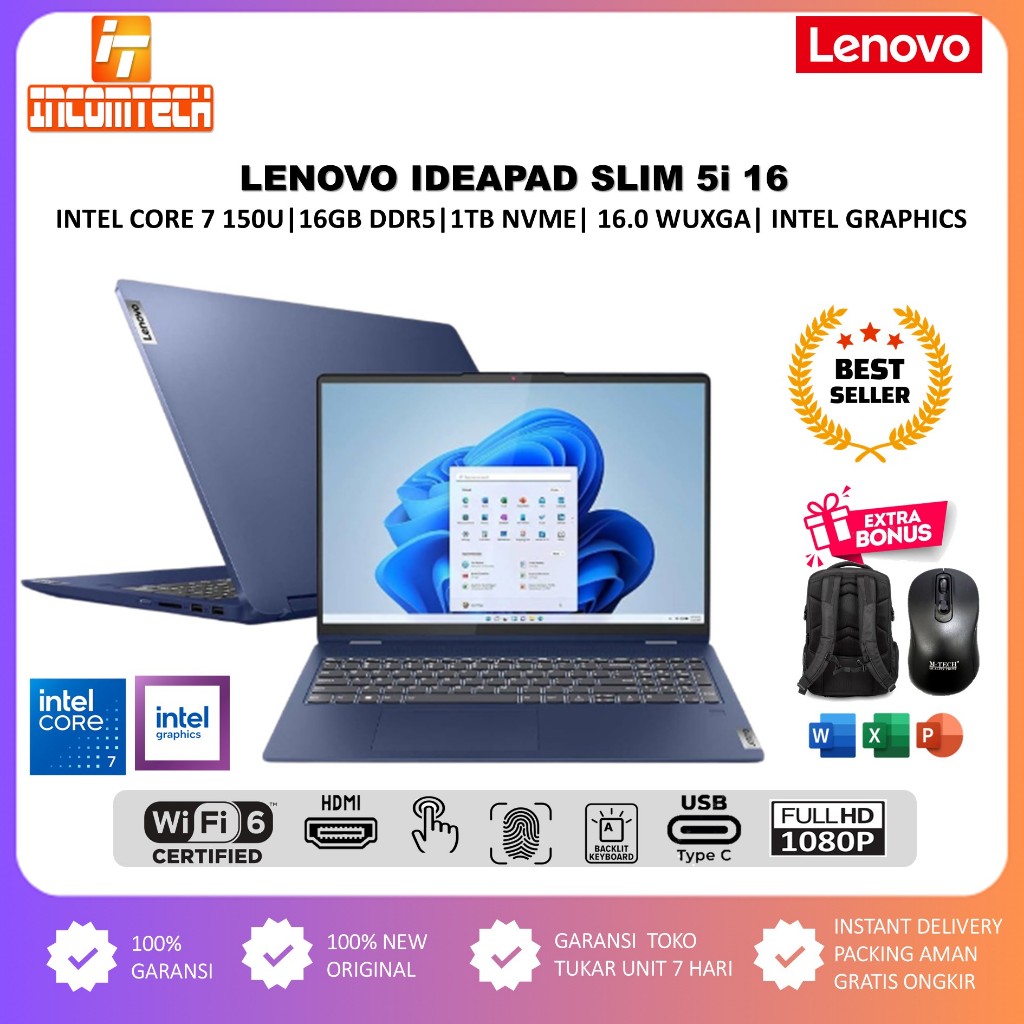 Jual Laptop Lenovo Ideapad Slim 5i 16 Intel Core 7 150U 16GB DDR5 1TB 16.0 WUXGA IPS TOUCH BL FP ...