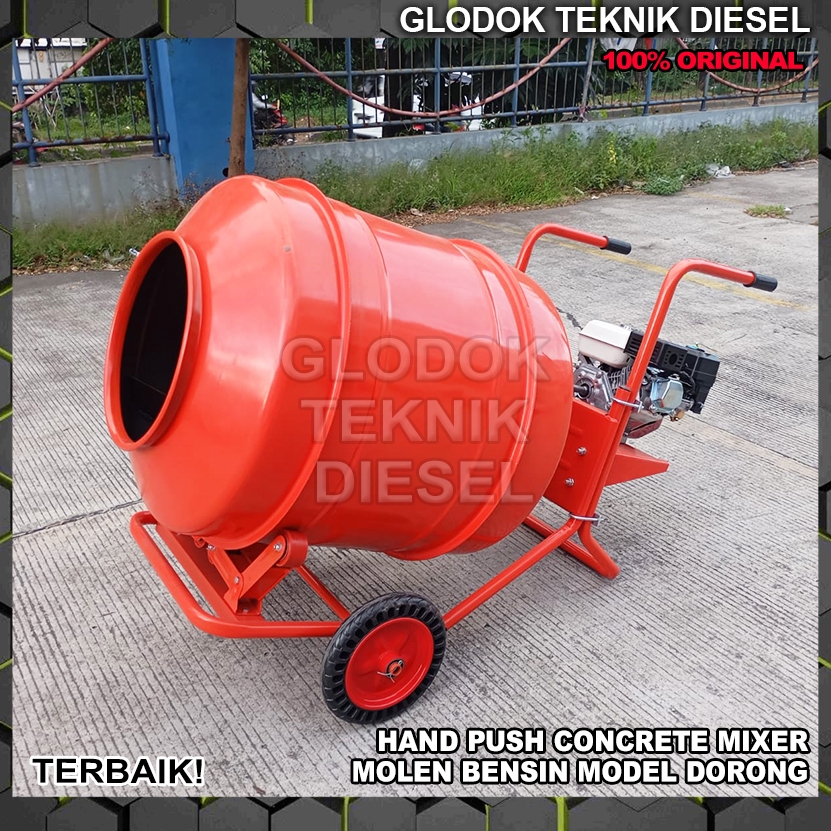 Jual Mesin Molen Dorong 500 LITER + Penggerak Bensin Alat Aduk Semen Beton Concrete Mixer 500 L ...