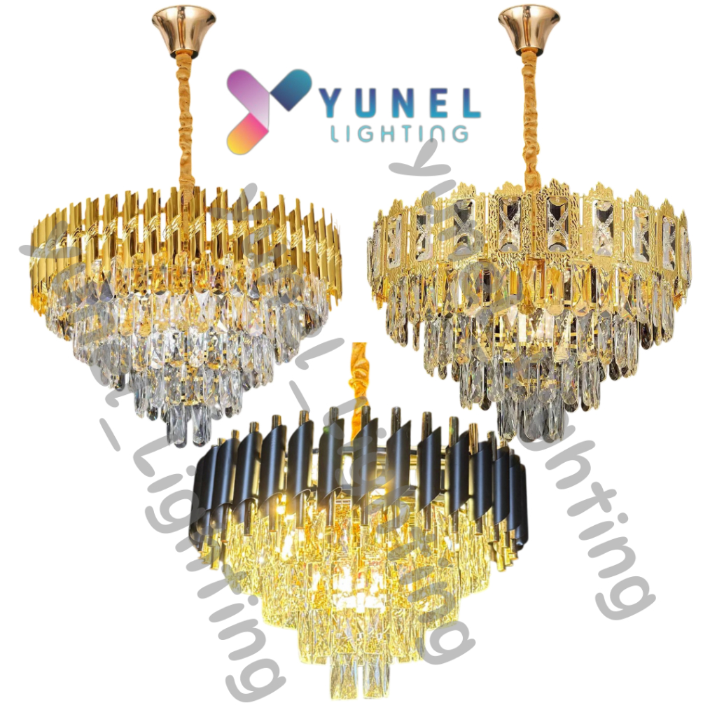 Jual YUNEL Lampu gantung ruang tamu Kristal 3 warna Gold Chandelier ...