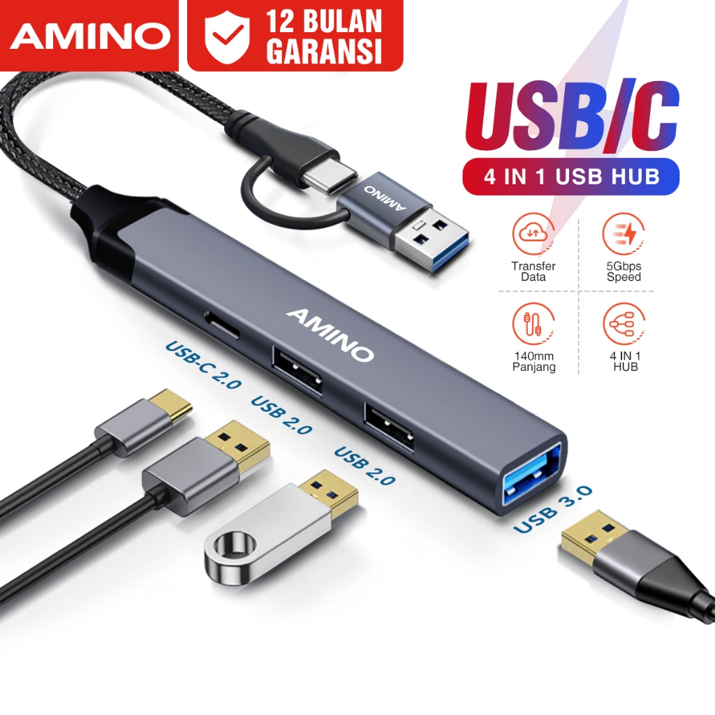 Jual AMINO USB 3.0 TYPE C Adapter HUB 4 IN 1Converter USB A / USB C ...