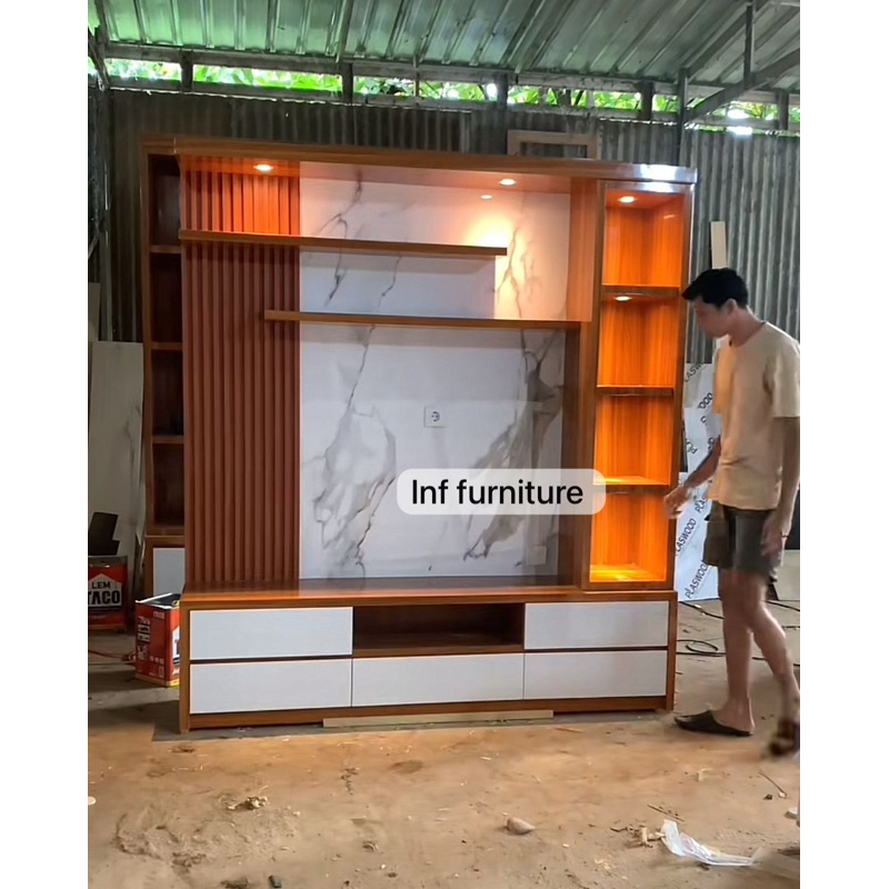 Jual backdrop tv minimalis hpl premium free pasang | Shopee Indonesia