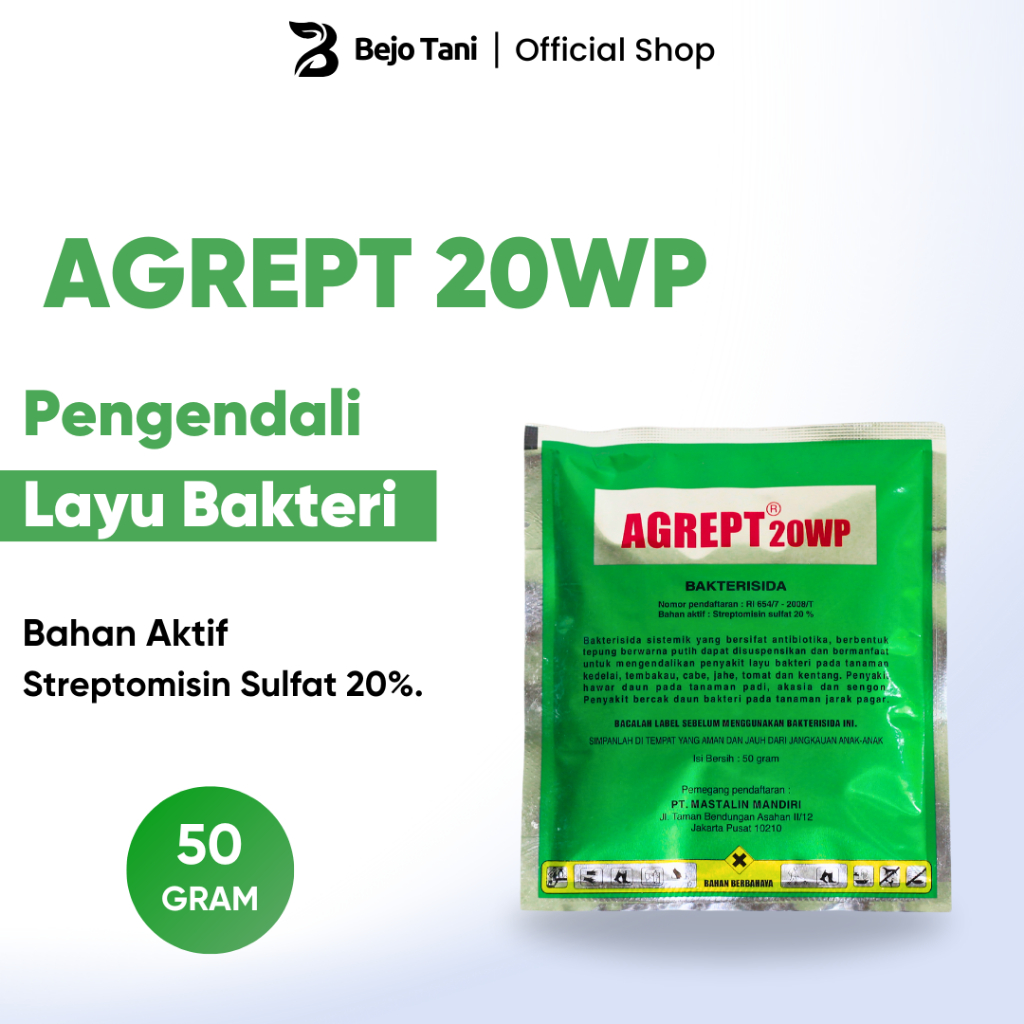 Jual 50 GR - Bakterisida AGREPT 20WP Obat Pengendali Layu Bakteri Hawar Daun pada Tanaman ...