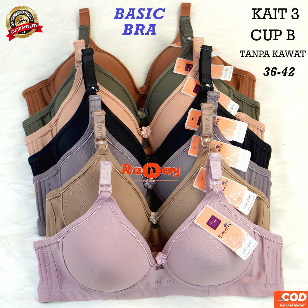 Jual BH BRA TWINERRY B5 KAIT 3 ORIGINAL | BH PEREMPUAN CUP B TANPA KAWAT PUSH UP BRA 36 - 38 ...
