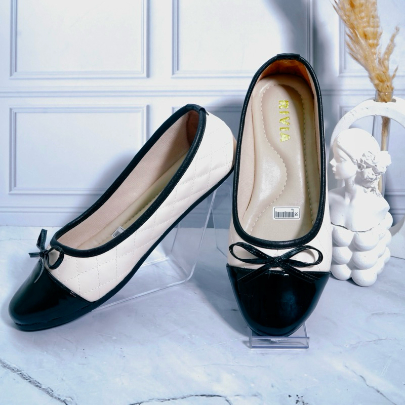 Jual Sepatu Flatshoes Wanita Pita Tali Sintetis Premium Hitam Cream ...