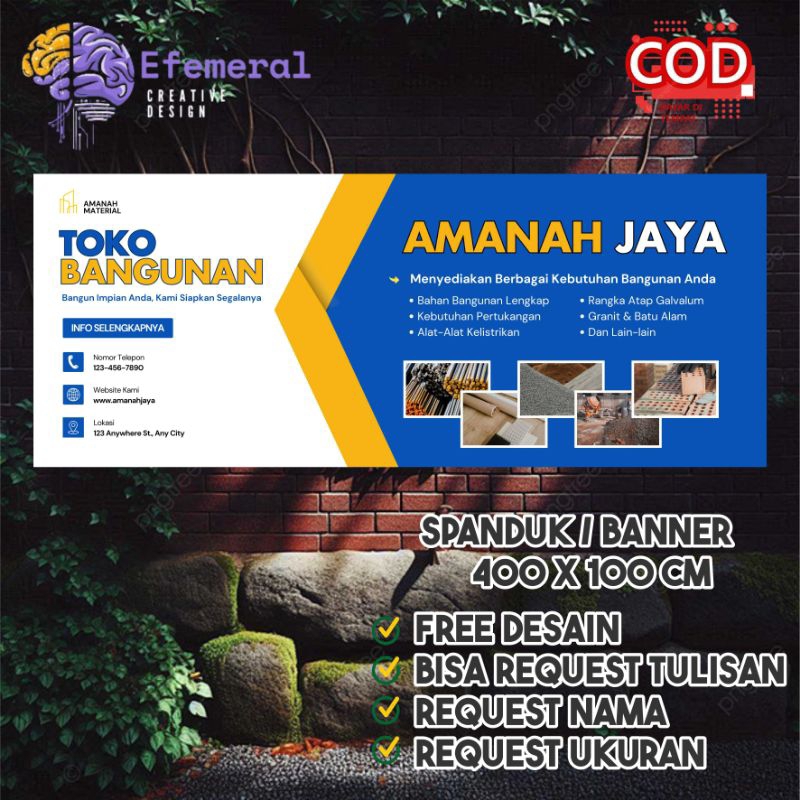 Jual Spanduk/Banner toko bangunan 400X100 cm bisa request design ...