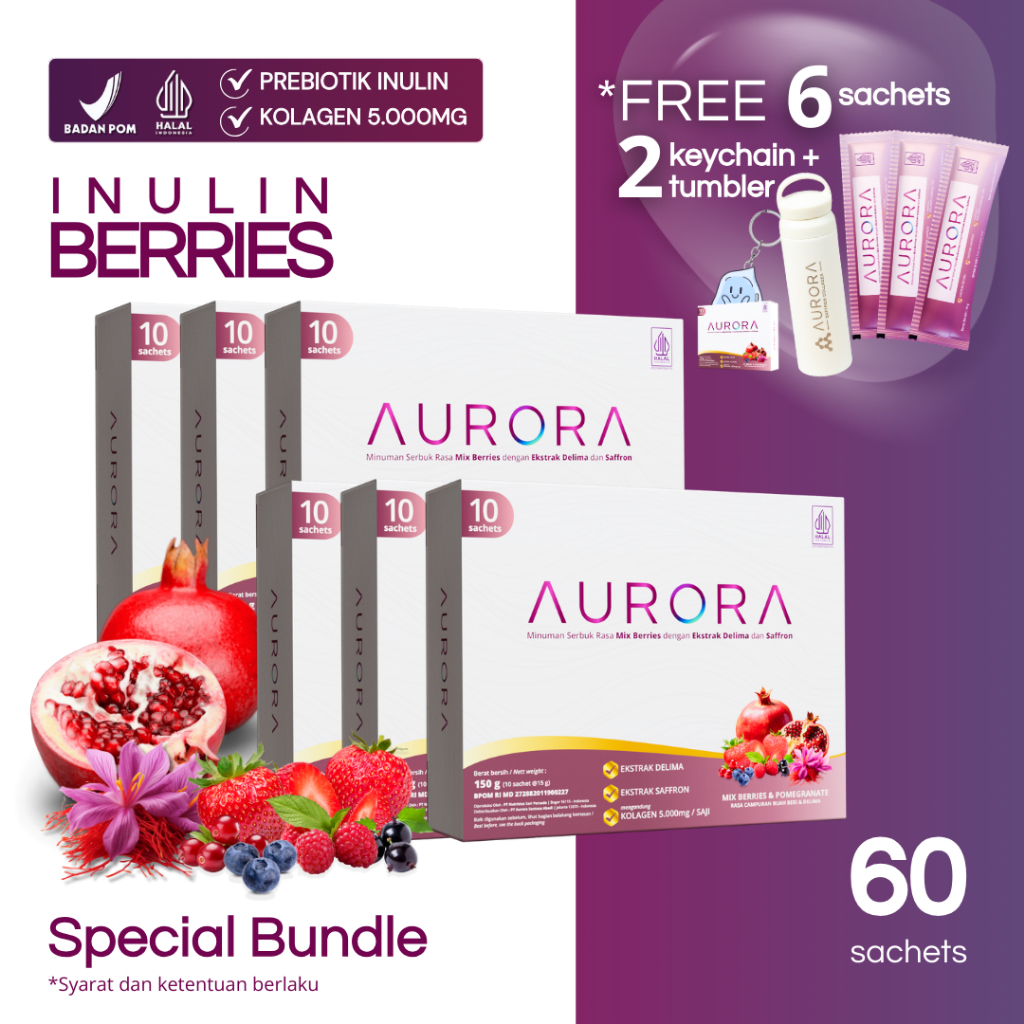 Jual Aurora Saffron Collagen Inulin Berries | Special Bundle 60 Sachets ...