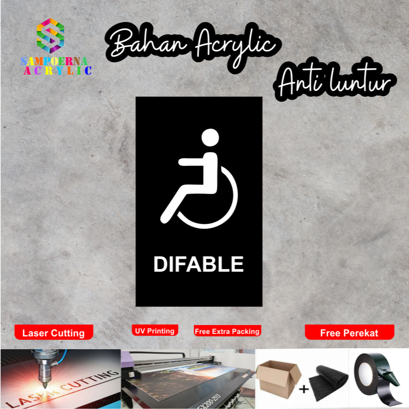 Jual Papan Tulisan Difable Toilet Sign Board Disabilitas Akrilik Print ...