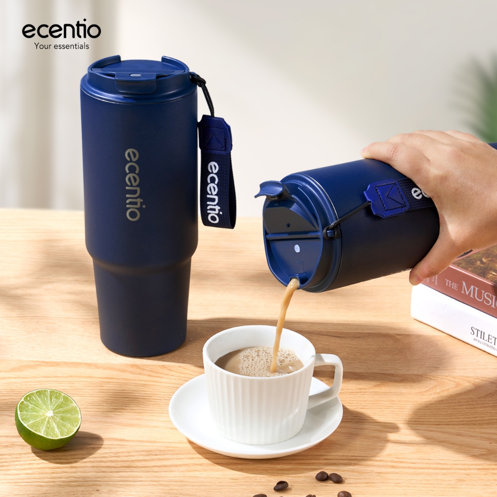 Jual ecentio Tumbler Stainless 900ml Portable Tali Rajut Pegangan ...