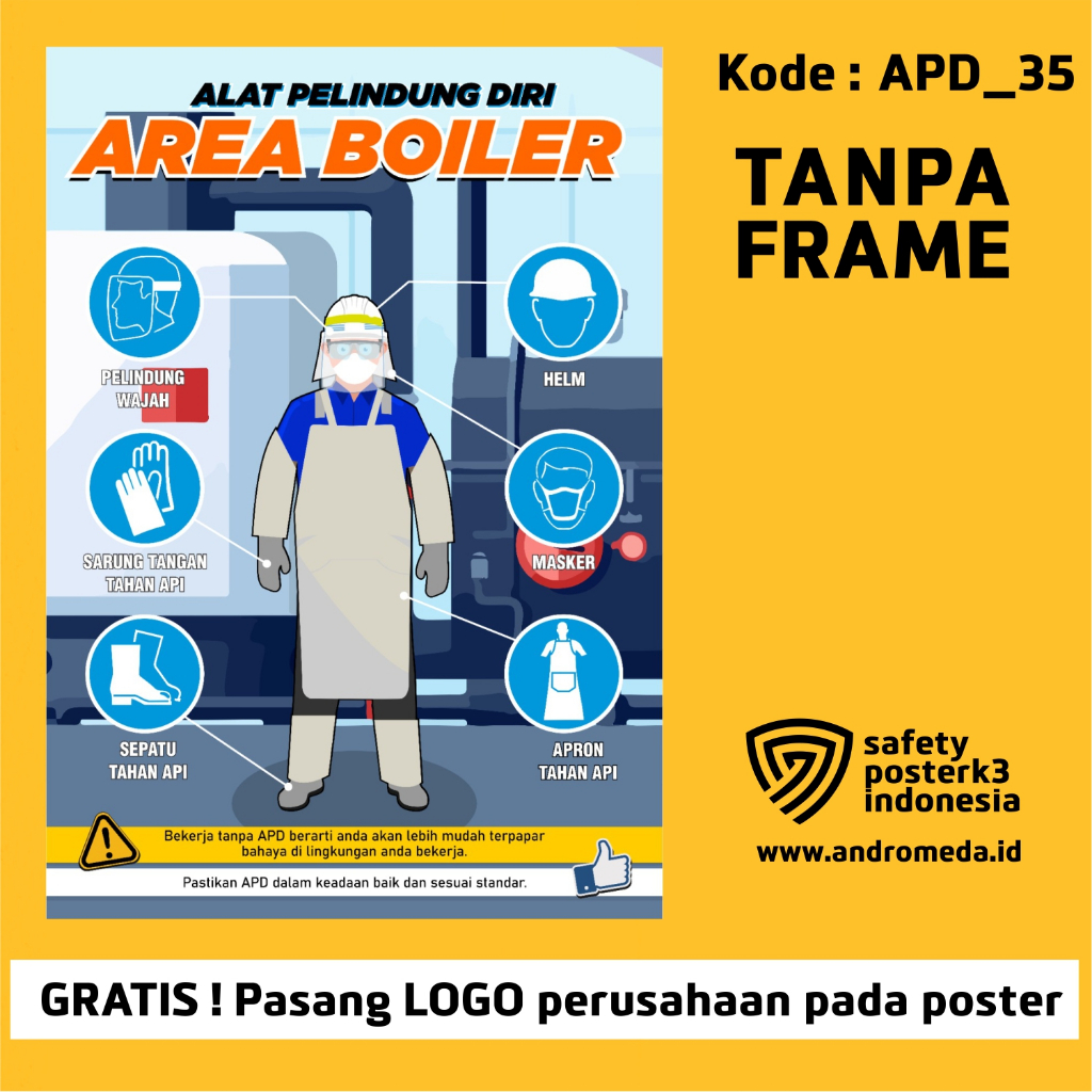 Jual Safety Poster K3 : APD Boiler Workshop Pekerjaan Panas Grtais Logo ...