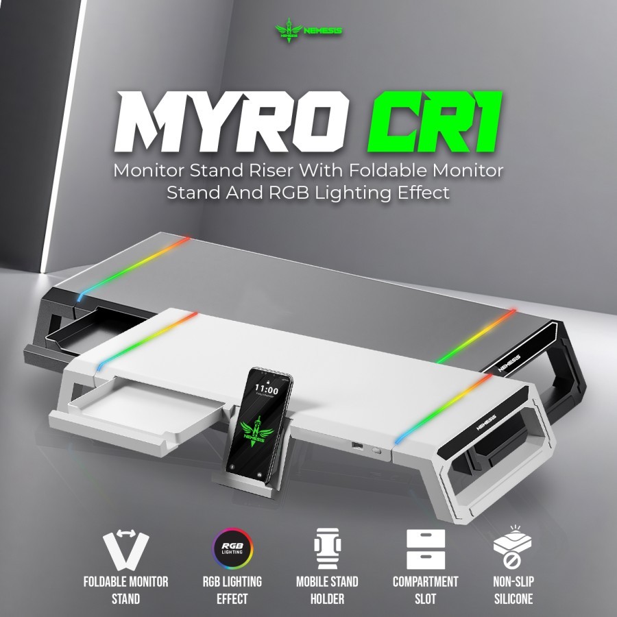 Jual NYK Nemesis MYRO CR1 Stand Monitor Foldable RGB with Phone Holder | Shopee Indonesia