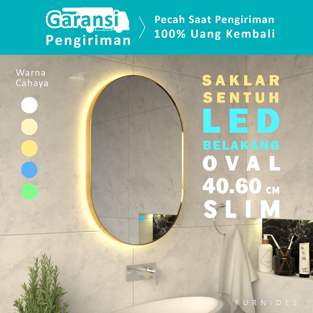 Jual Cermin Oval 40x60 cm LED Cahaya Belakang Dengan Saklar Sentuh ...
