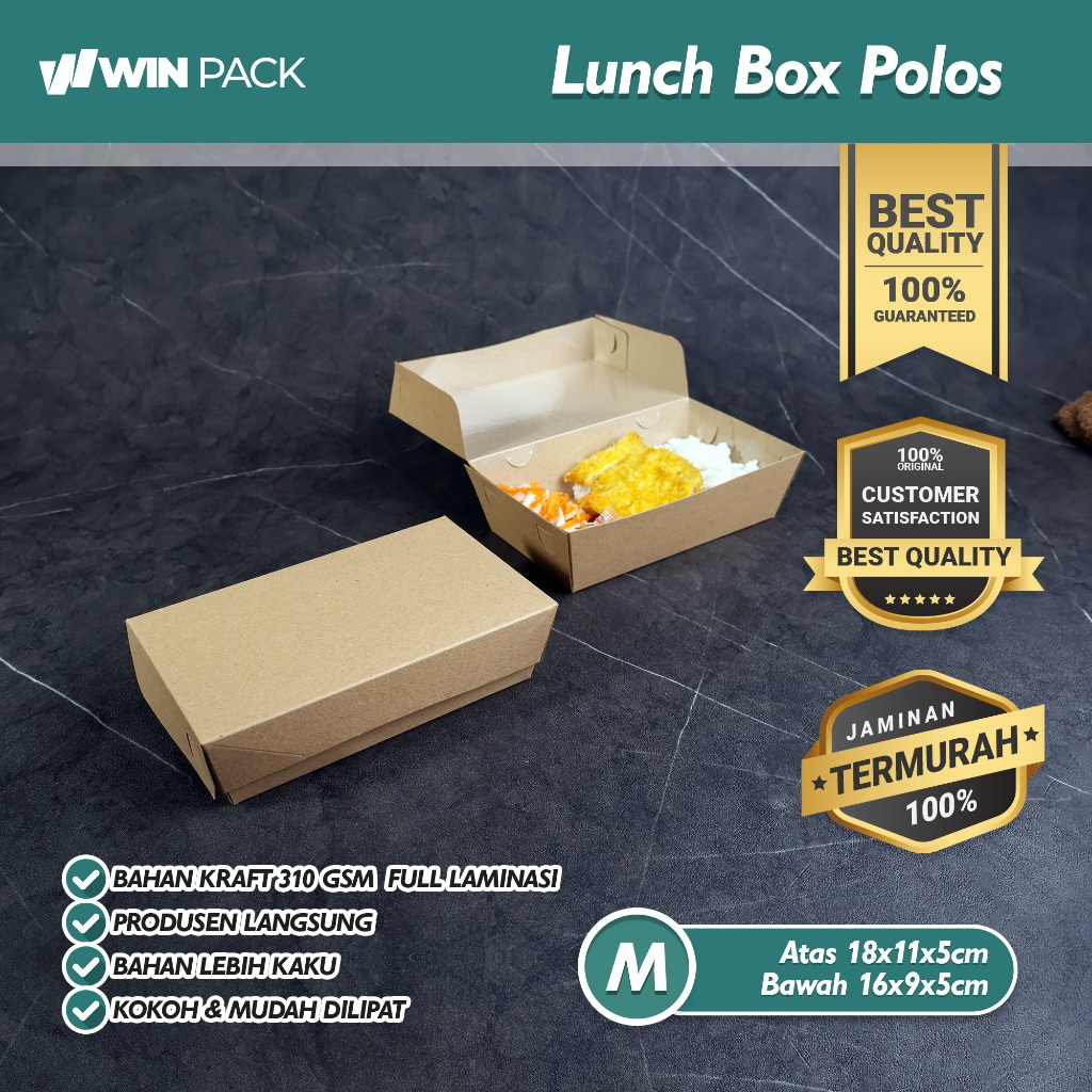 Jual Isi 50 Pcs Paper Lunch Box Laminasi Size M | Polos | Kraft 310 GSM ...