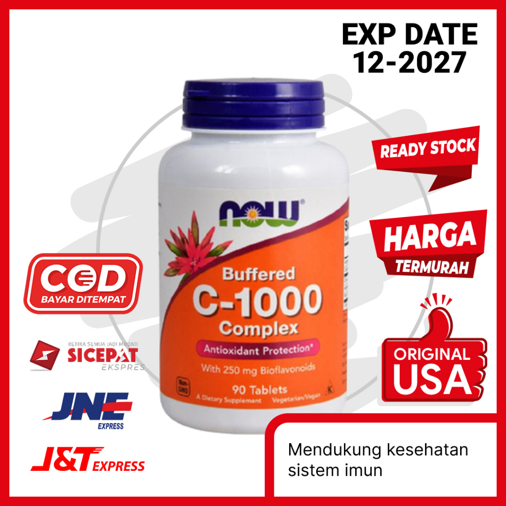 Jual Vitamin C 1000 Buffered Complex 250 mg Bioflavonoids NOW Isi 90 ...