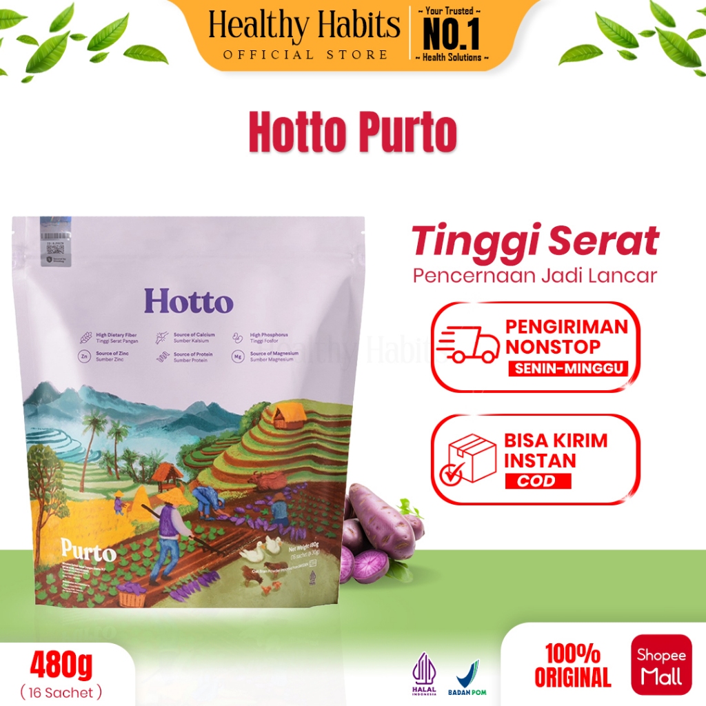 Jual Hotto Purto Multigrain with Purple Potato 1 Pouch - 16 Sachet | Shopee Indonesia