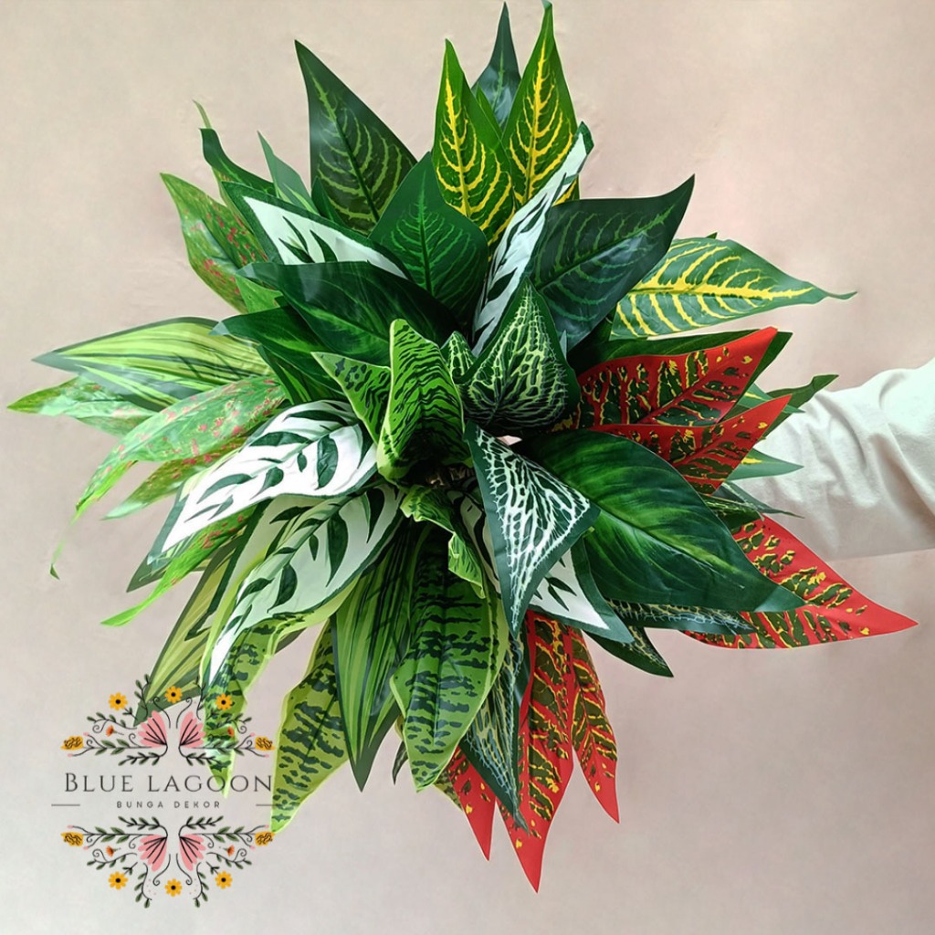 Jual Jumbo Daun Tanaman Hias Palsu 9Cabang Artificial Leaf Bunga ...