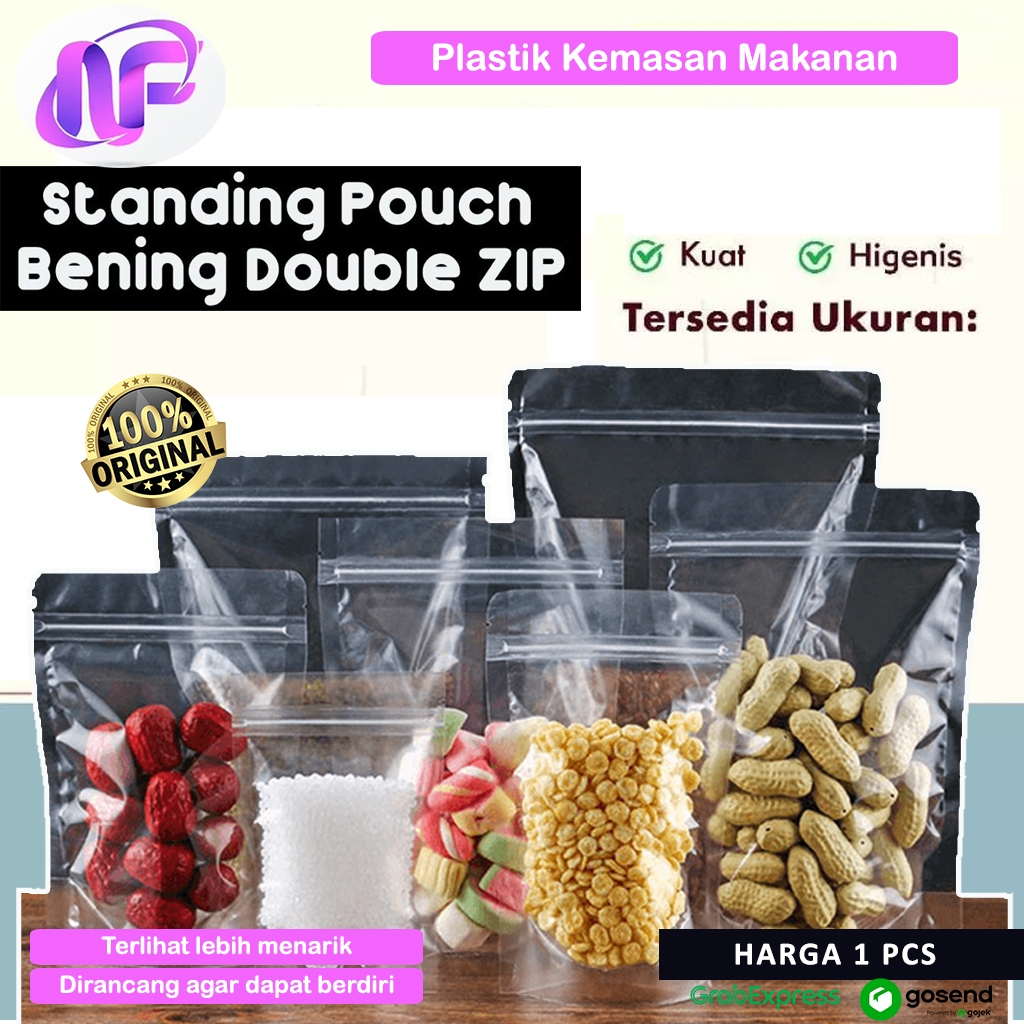 Jual Standing Pouch Bening Polos Double Seal Plastik Klip Bening ...