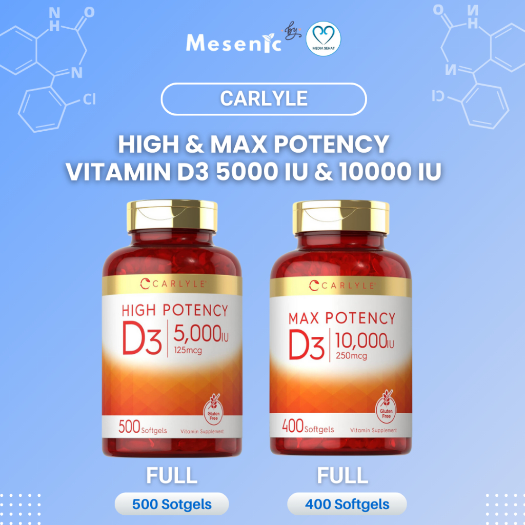 Jual Carlyle Vitamin D3 5000 IU & 10000 IU Softgels | Non-GMO and ...