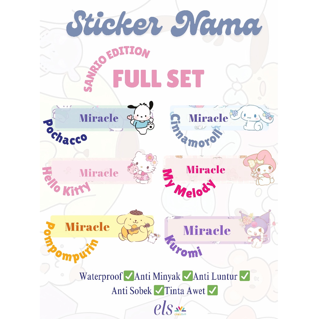 Jual FULL SET SANRIO STICKER PACK Stiker Label Nama Anak Custom Premium ...