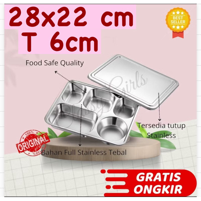 Jual TEMPAT MAKAN FOOD TRAY STAINLESS SEKAT 5 OMPRENG KOTAK MAKAN ...