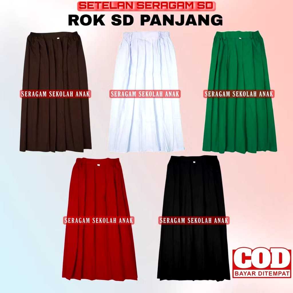Jual Seragam sd mi rok panjang sd merah,coklat,putih,hitam,hijau seragm ...