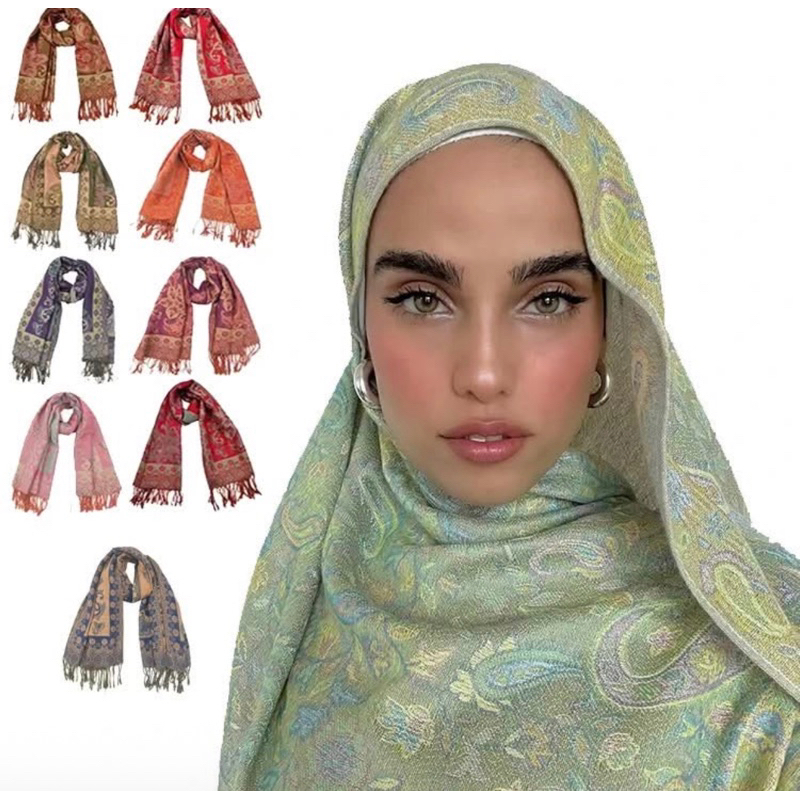 Jual READY STOCK Cashew Pashmina Shawls Jacquard with Tassels Cashmere ...