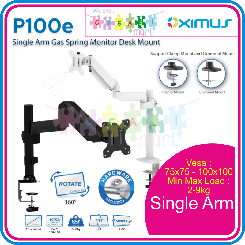 Jual Oximus P100e Braket Monitor Meja Pegas Single Arm Gas Spring Desk ...