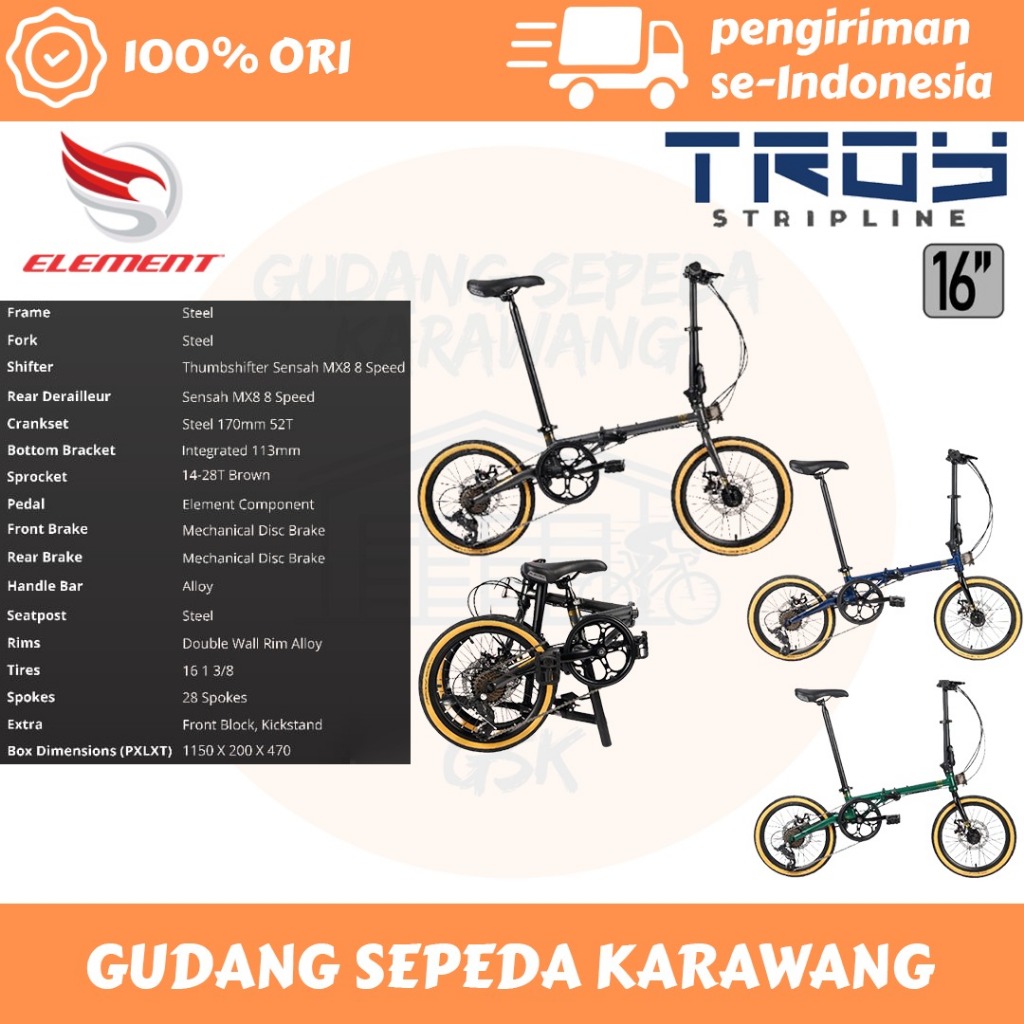 Jual SEPEDA LIPAT ELEMENT TROY STRIPLINE 8SPEED 16+ NEW | Shopee Indonesia