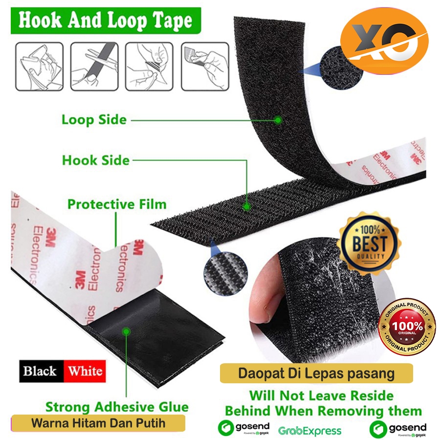Jual Velcro Tape Double Tape Velkro Tape 3M Original kasar Halaus Hitam ...