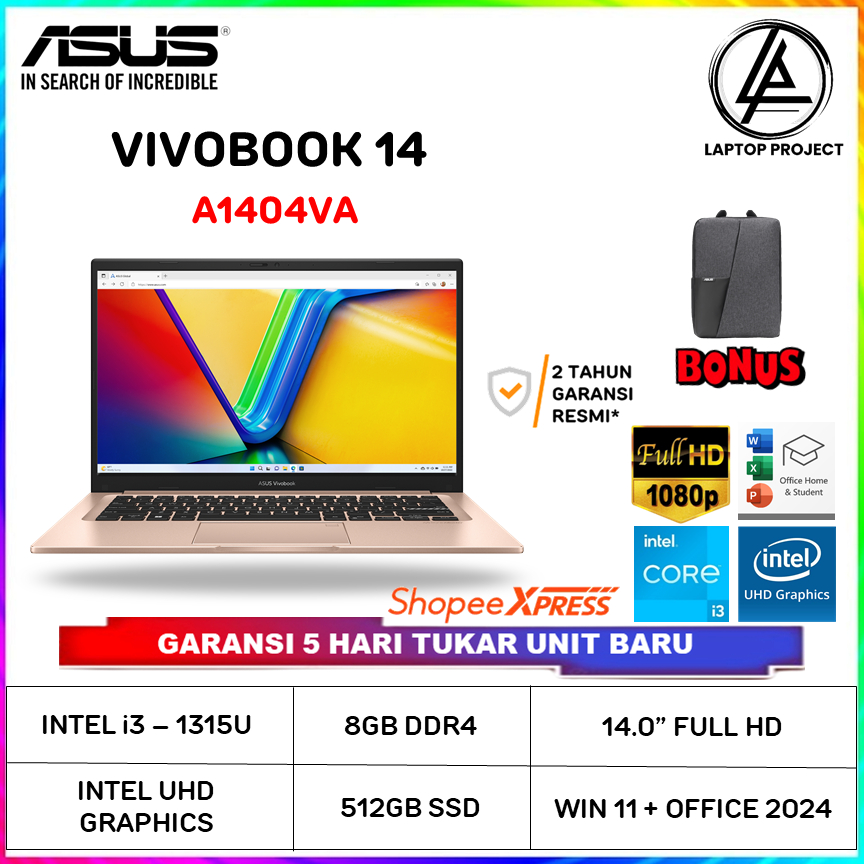 Jual Asus Vivobook 14 A1404VA Core i3-1315U 8GB 512GB SSD 14″ FHD Win11 ...