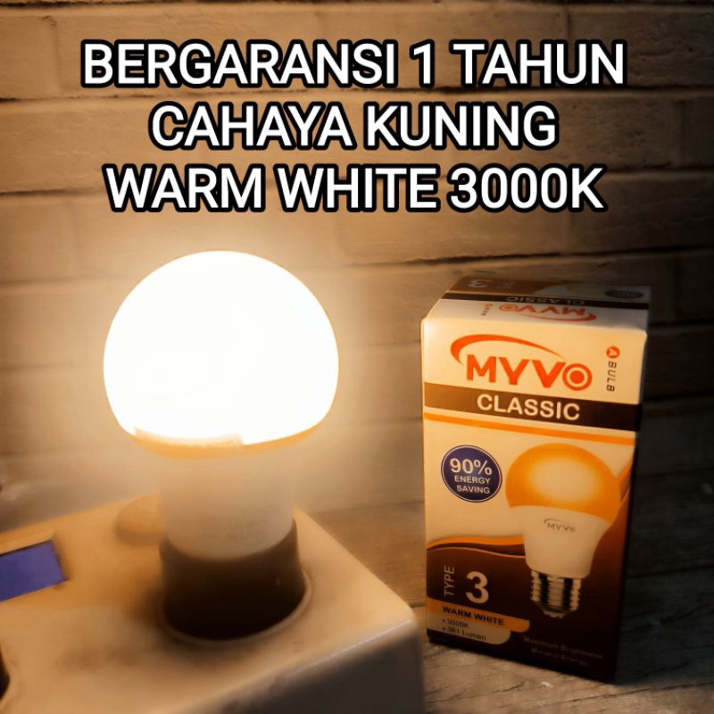 Jual MYVO CLASSIC LAMPU LED BULB 3W CAHAYA KUNING WARM WHITE 3000K SNI GARANSI 1 TAHUN 3 WATT ...