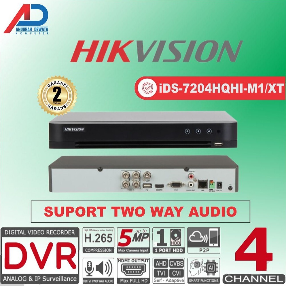 Jual DVR HIKVISION 4 CHANNEL iDS-7204HQHI-M1/XT ACUSENSE 5MP | Shopee ...