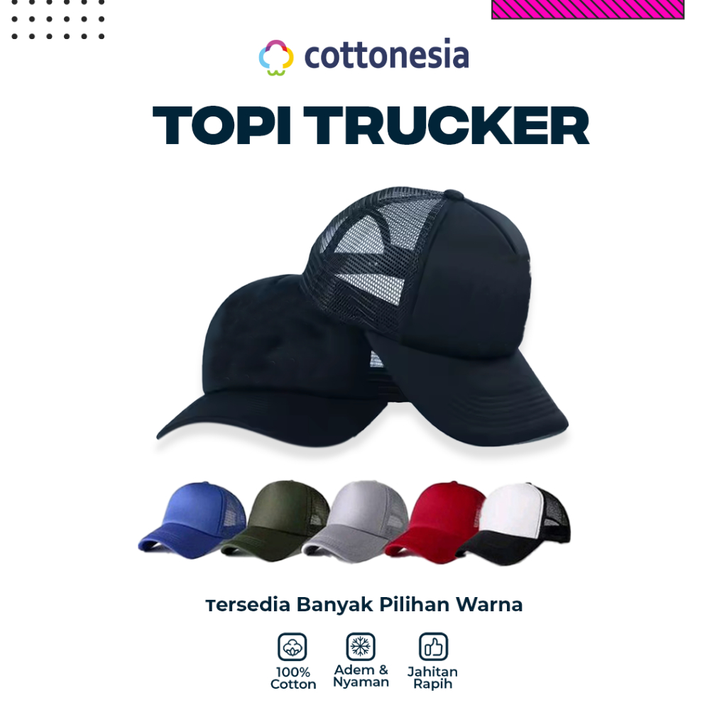 Jual Topi Trucker Polos I Topi Trucker Polos Jaring Custom Sablon ...