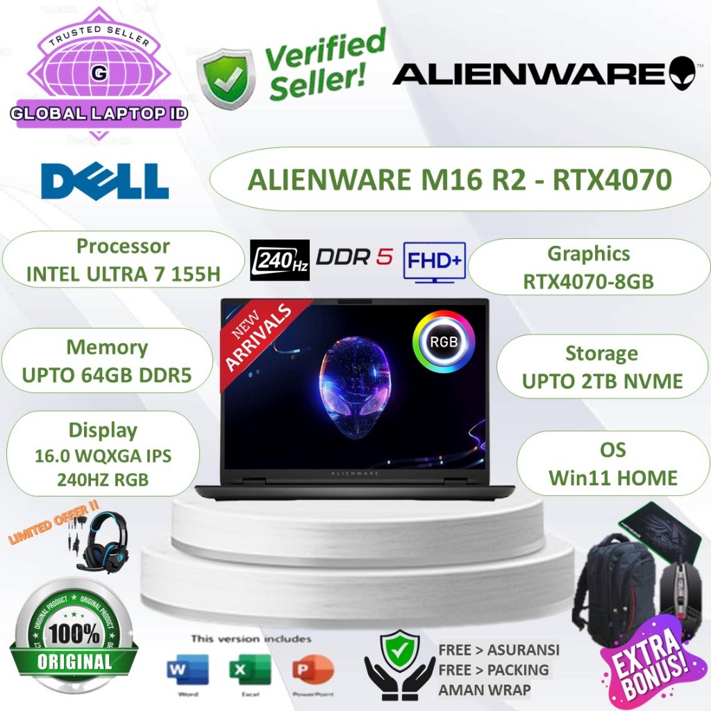 Jual Laptop Gaming ALIENWARE M16 Intel Ultra 7 155H RTX4070-8GB 32GB ...