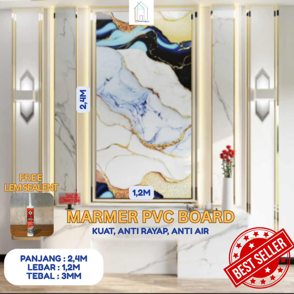 Jual [FREE LEM SEALENT] Marmer Panel PVC Dekorasi Dinding Motif Marmer ...