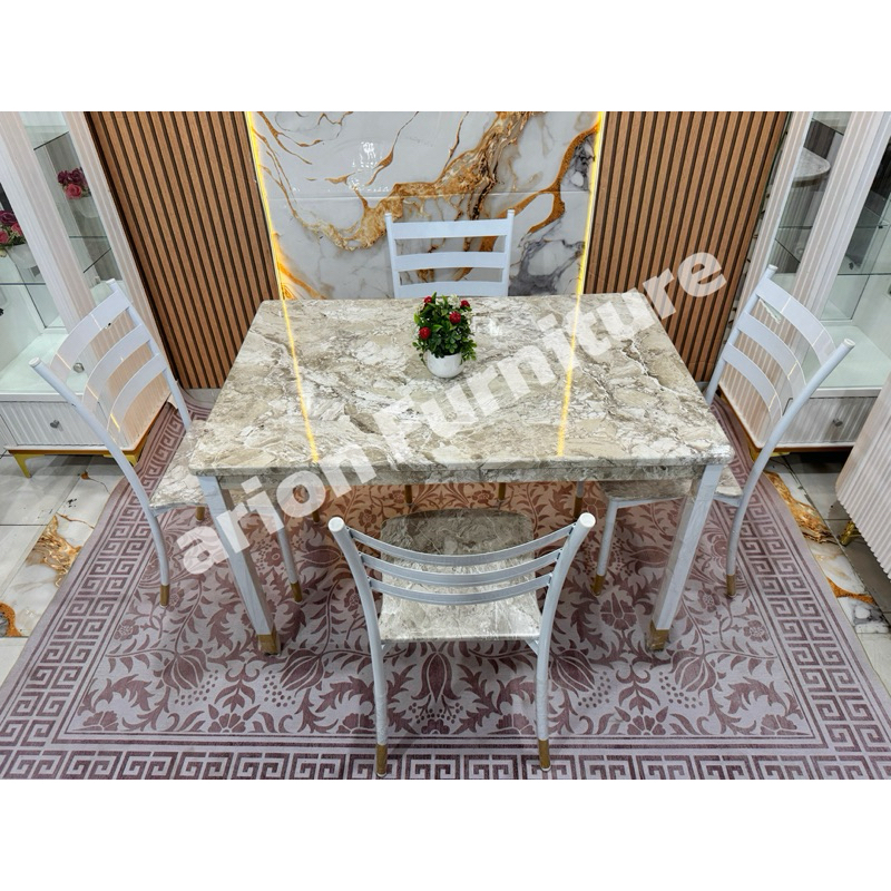 Jual Meja makan kaki besi premium kokoh 4 kursi / Meja makan minimalis ...