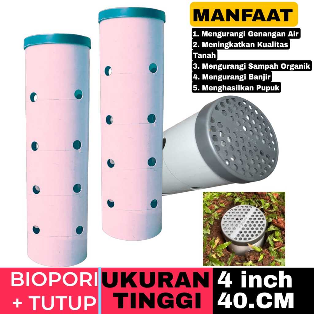 Jual pipa biopori + tutup resapan air 4 Inch tinggi 40 cm | Shopee ...