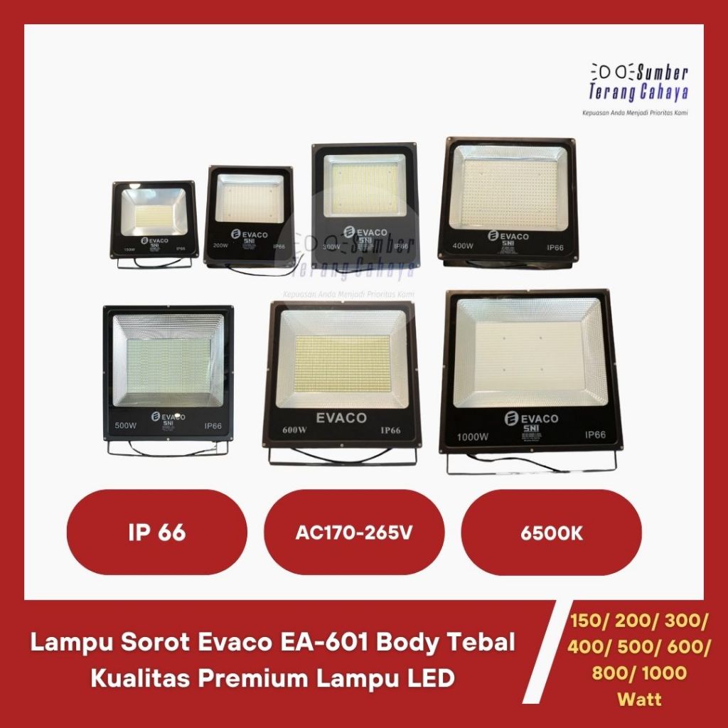 Jual Lampu Sorot Evaco EA-601 Body Tebal Kualitas Premium Lampu LED 150 ...