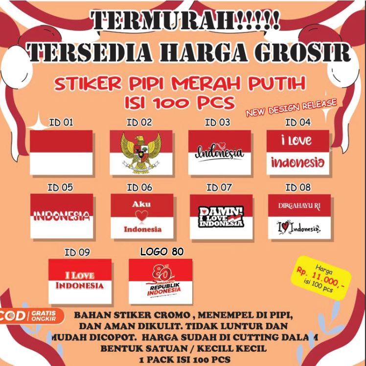 Jual [100 pcs] STICKER / STIKER PIPI BENDERA MERAH PUTIH 17 AGUSTUSAN ...
